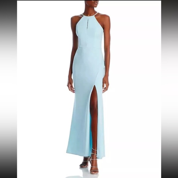 Aqua | Dresses | Aqua Rhinestone Embellished Strap Keyhole Gown Aqua ...